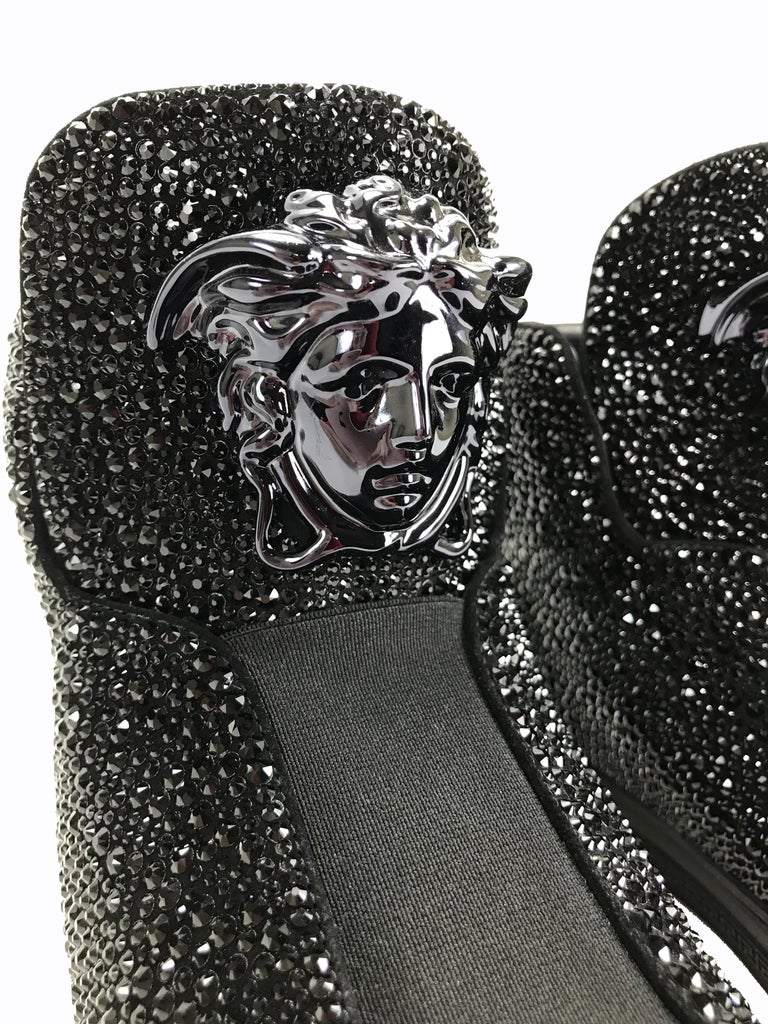 New Versace Black Palazzo High-Top Crystal Embellished Sneakers 41 - 8 ...