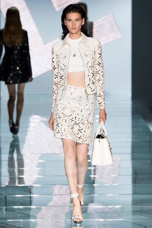 S/S 15 look#25 VERSACE WHITE LASER CUT LEATHER JACKET SKIRT SUIT as ...