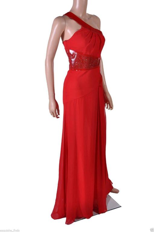 Versace Red Silk Chiffon Gown Dress with Patent Leather at 1stDibs ...