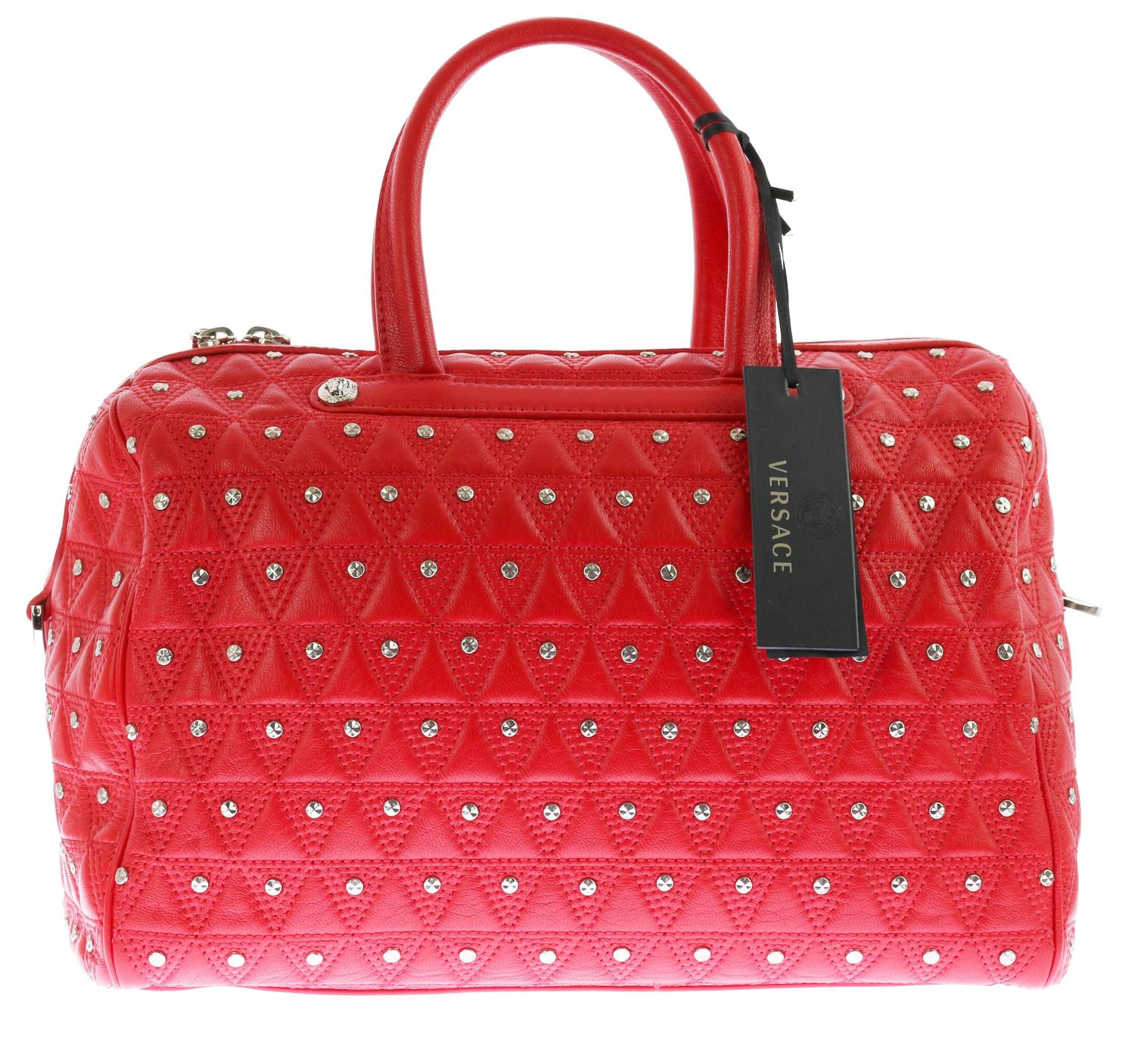 VERSACE "Signature" Studded Red Leather Duffle Bag For Sale at 1stdibs