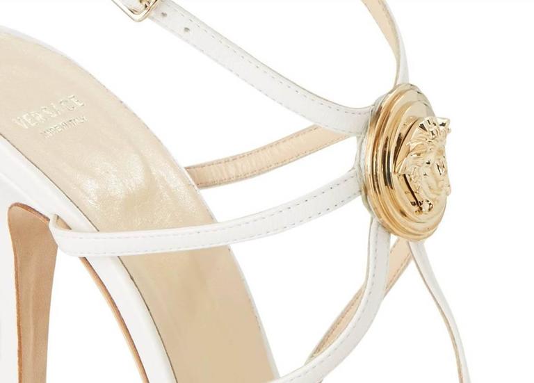 VERSACE PLATFORM WHITE LEATHER MEDUSA EMBELLISHED SANDALS New at ...