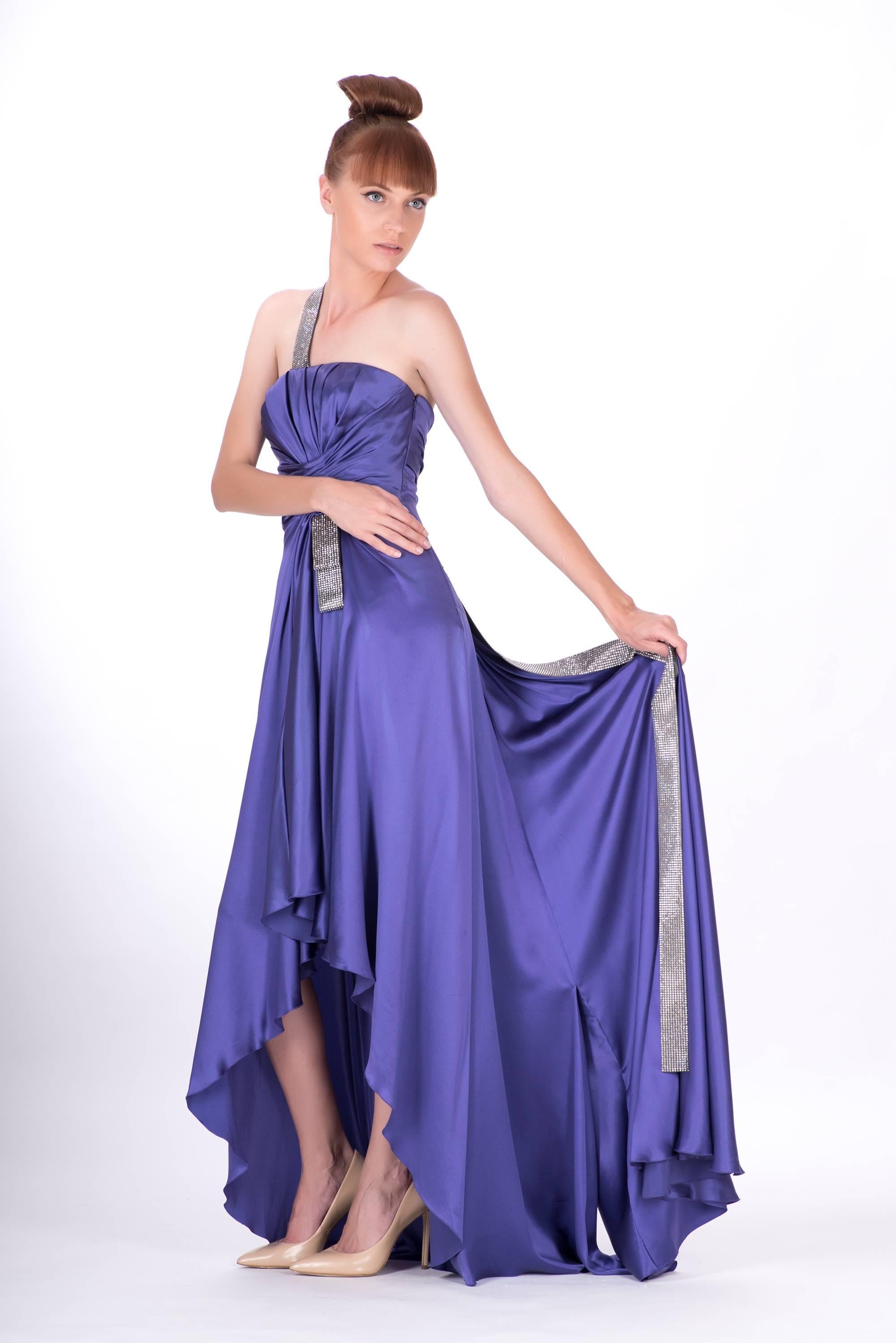 $8, 935 NEW VERSACE PURPLE CRYSTAL EMBELLISHED LONG 100% SILK DRESS ...