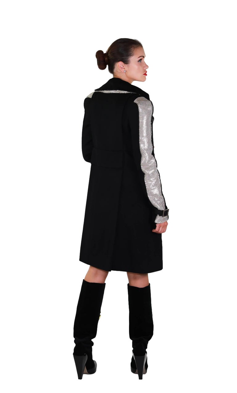 New VERSACE Black Metal Chain Mesh Placket Coat For Sale at 1stDibs