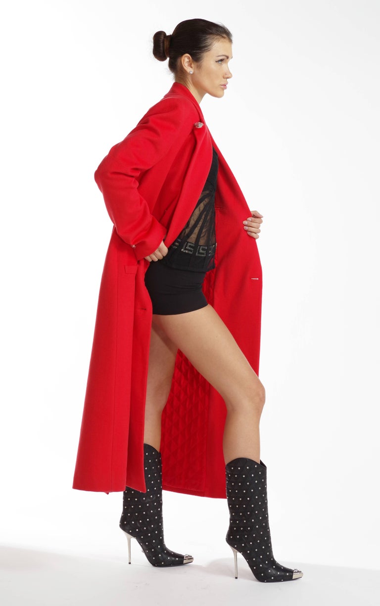 F/W 2013 Look#35 Versace Long Wool Cashmere Coat In Red at 1stDibs ...