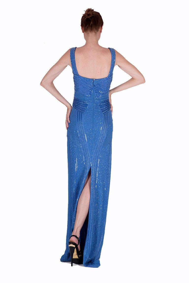 $12,575 NEW VERSACE EMBELLISHED BLUE Gown 44 - 8 at 1stDibs | blue ...