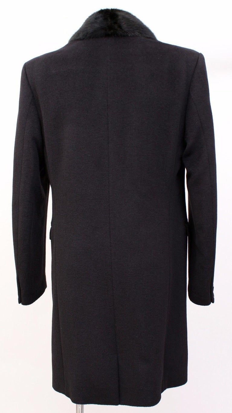 New Versace Black Wool and Cashmere Coat With Mink Fur for Men at 1stDibs