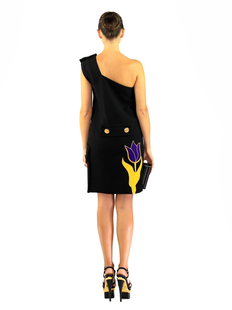 Versace Button-Detailed Tulip Applique One Shoulder Dress For Sale at ...