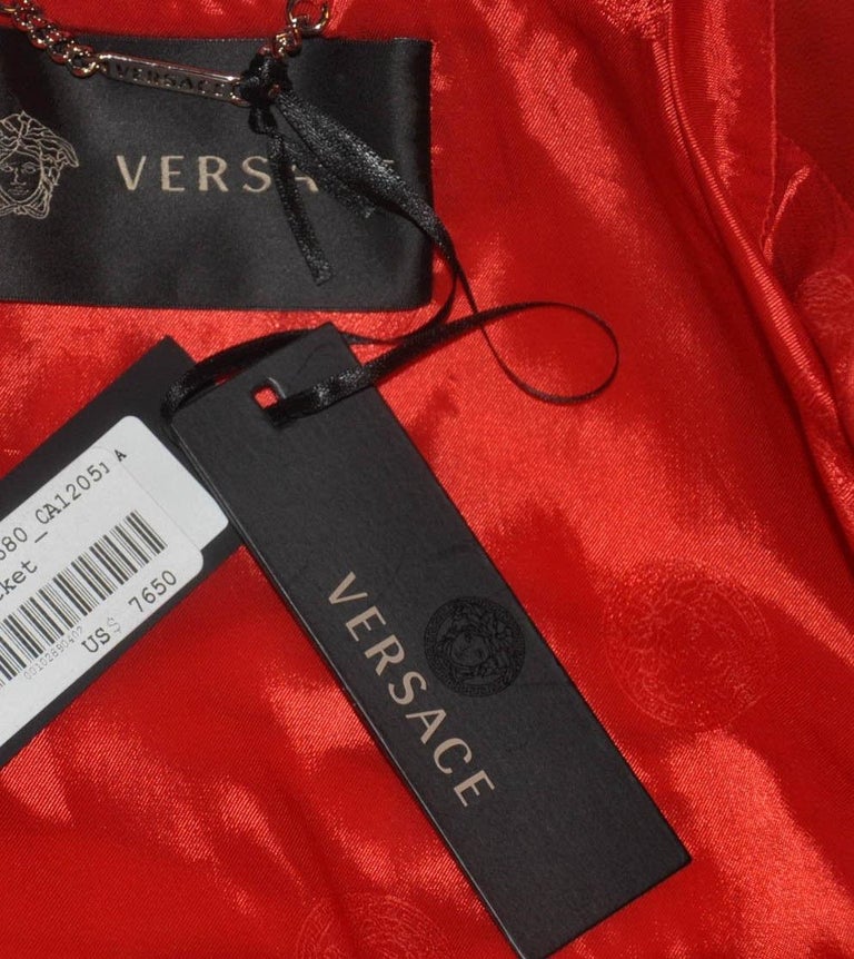 New VERSACE Red Leather Moto Jacket With Vinyl Animal Stripes For Sale ...