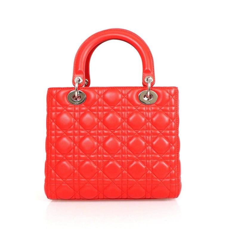 Christian Dior Red Lambskin Leather Silver HDW Mini Lady Dior Tote Bag ...