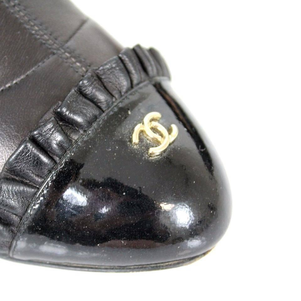 CHANEL Leather Cap Toe Gold Cc Logo Embellished Ankle Heel Black Boots ...