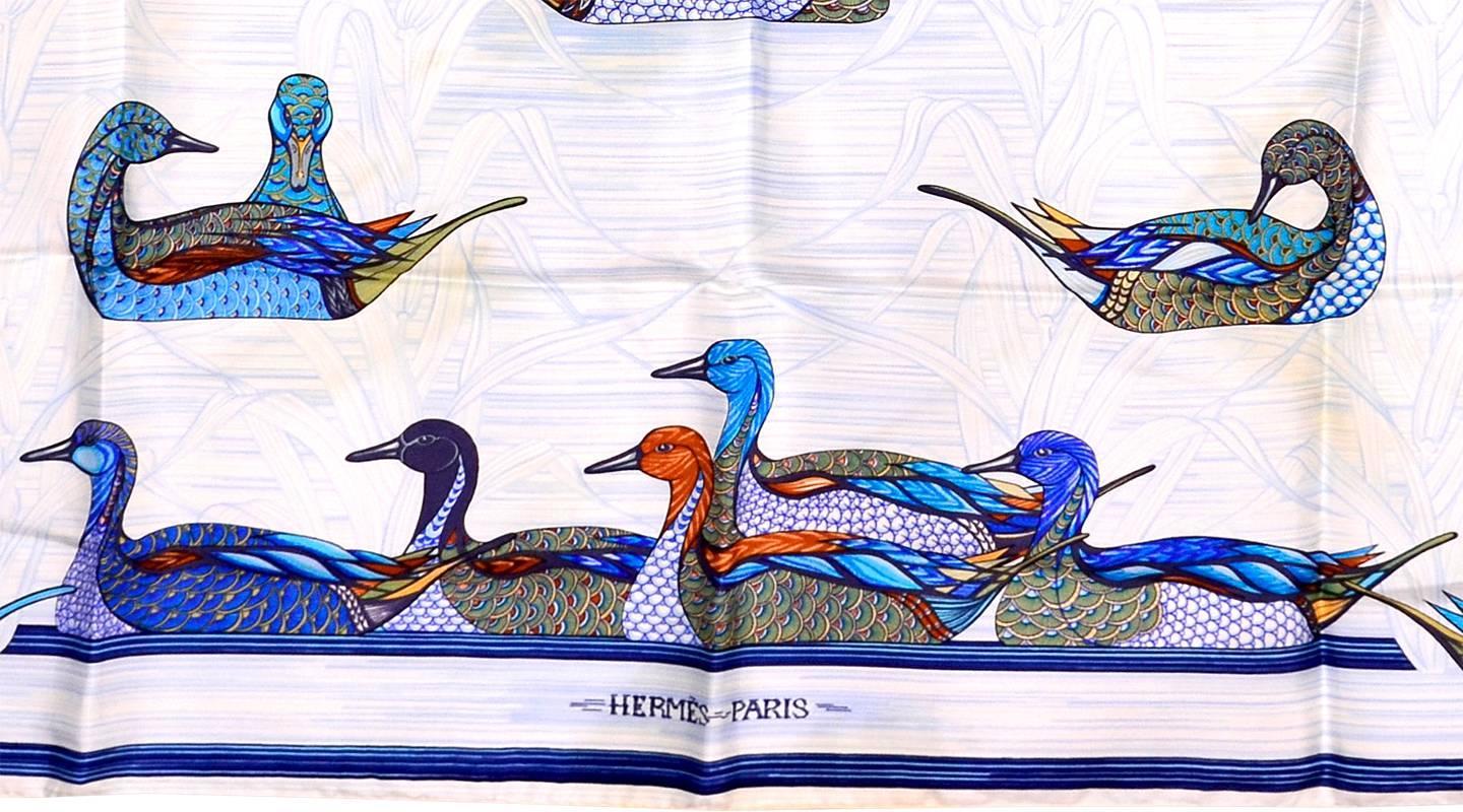 Magnificent Hermes Mallard (Ducks) Silk Scarf For Sale at 1stdibs