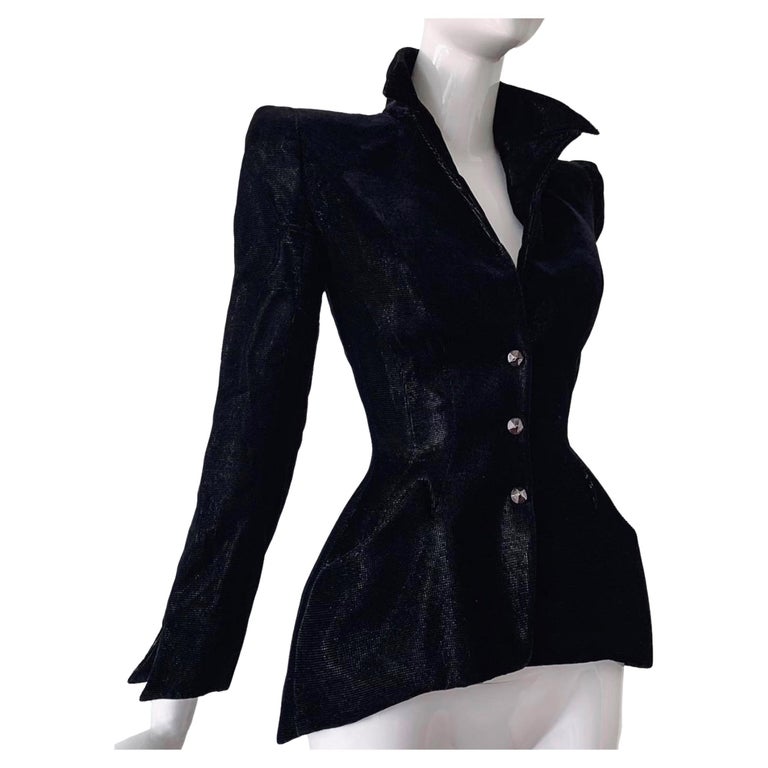 Rare Thierry Mugler Blazer Jacket Black Metallic Glitter Velvet ...