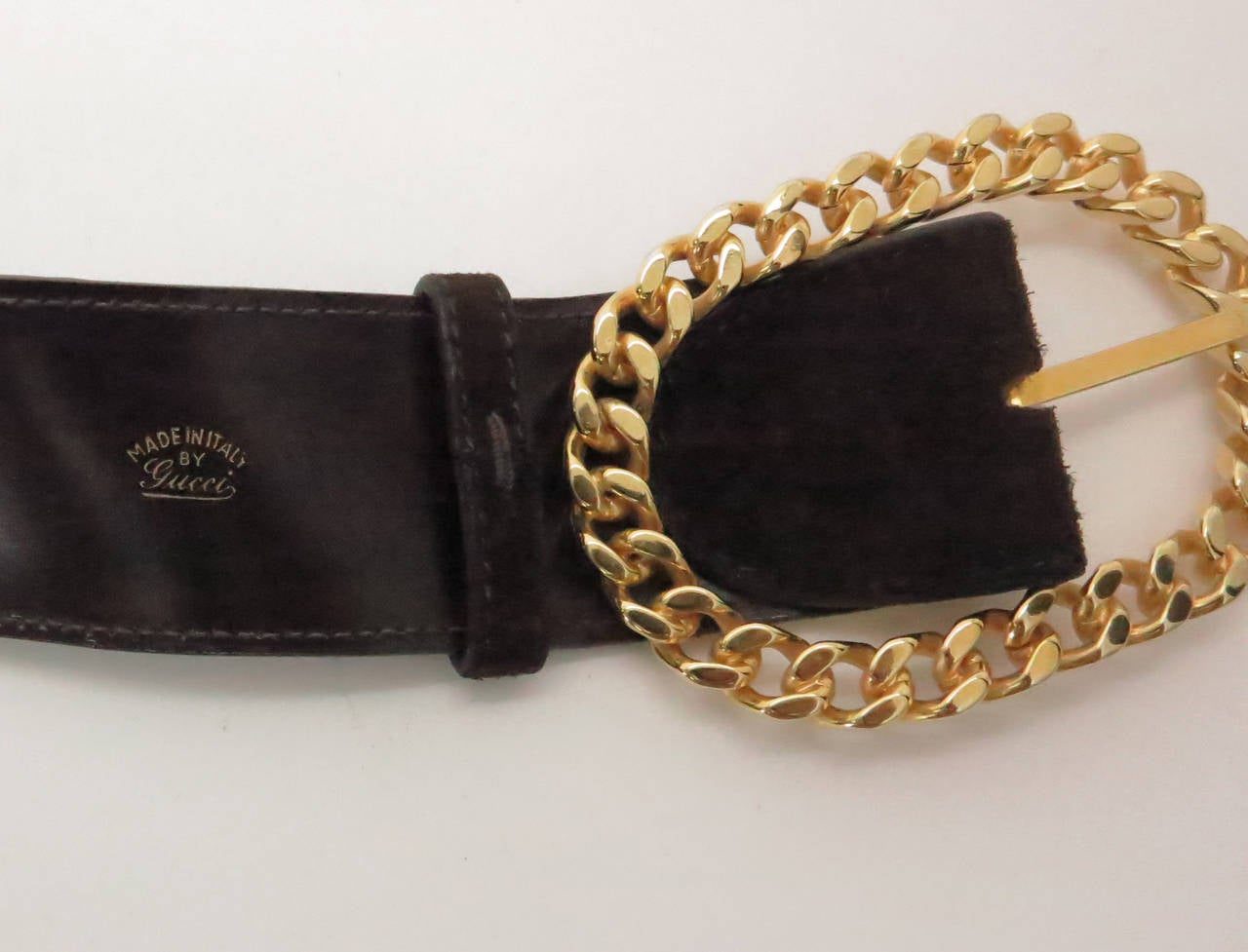 Gucci chocolate brown suede belt with gold chain buckle at 1stDibs ...