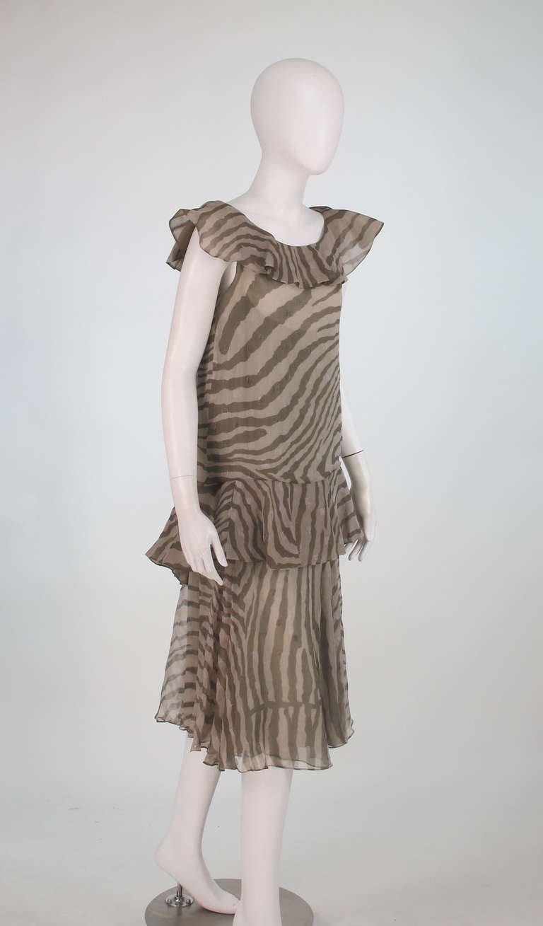 1980s Bruce Oldfield zebra metallic silk chiffon flutter dress For Sale ...