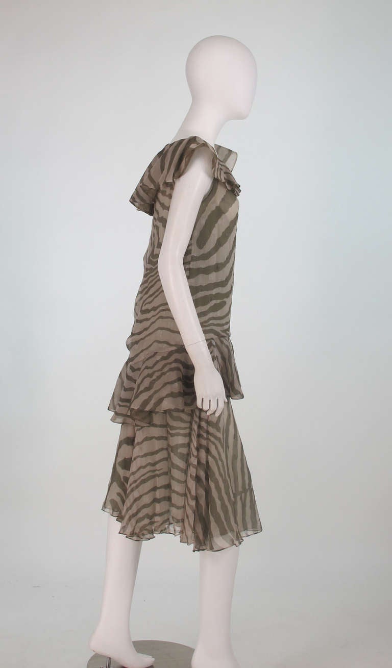 1980s Bruce Oldfield zebra metallic silk chiffon flutter dress For Sale ...