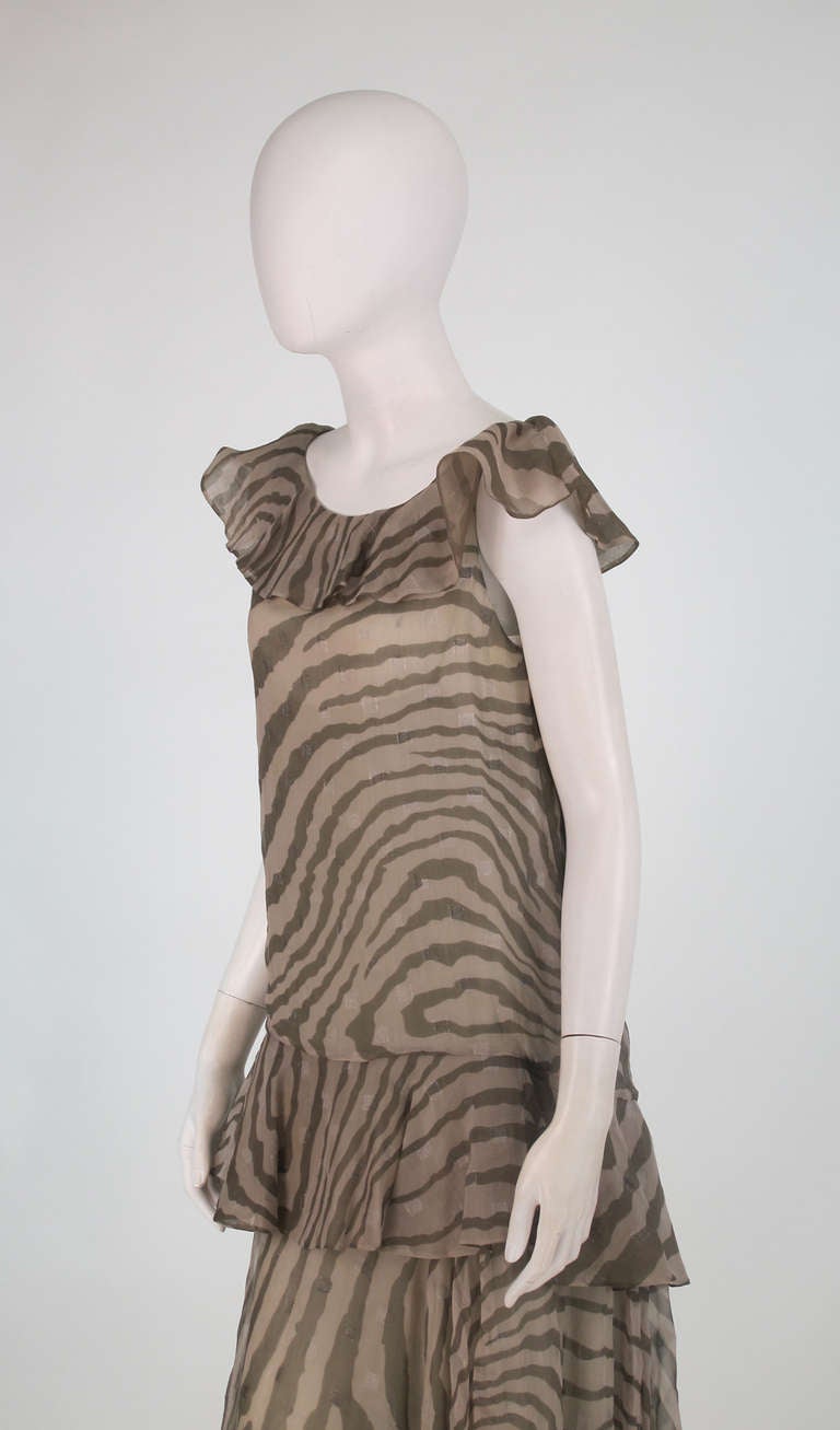 1980s Bruce Oldfield zebra metallic silk chiffon flutter dress For Sale ...