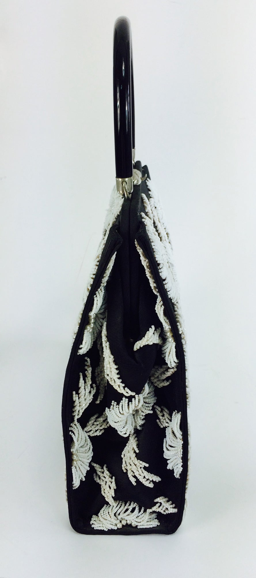 1950s black faille and white floral beaded handbag Elise Tu Hong Kong ...
