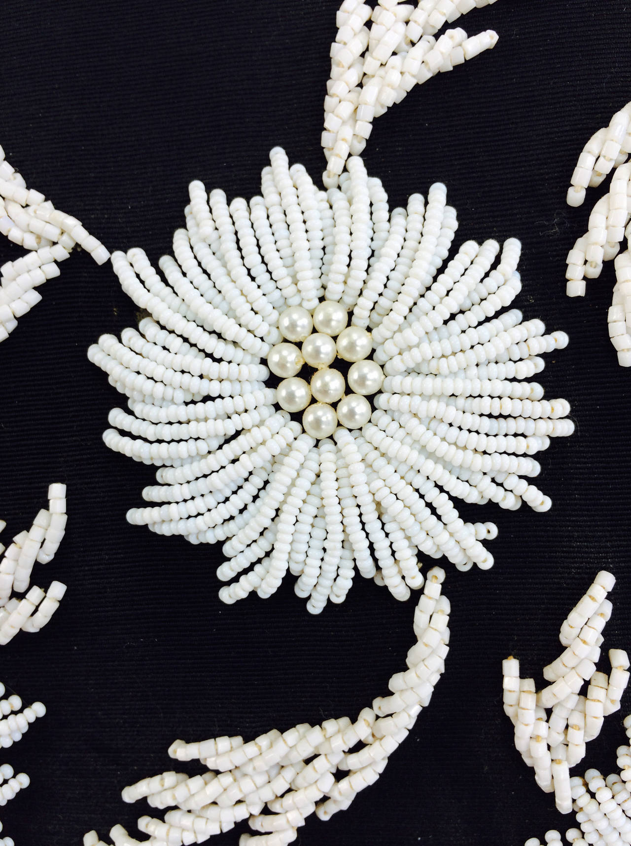 1950s black faille and white floral beaded handbag Elise Tu Hong Kong ...