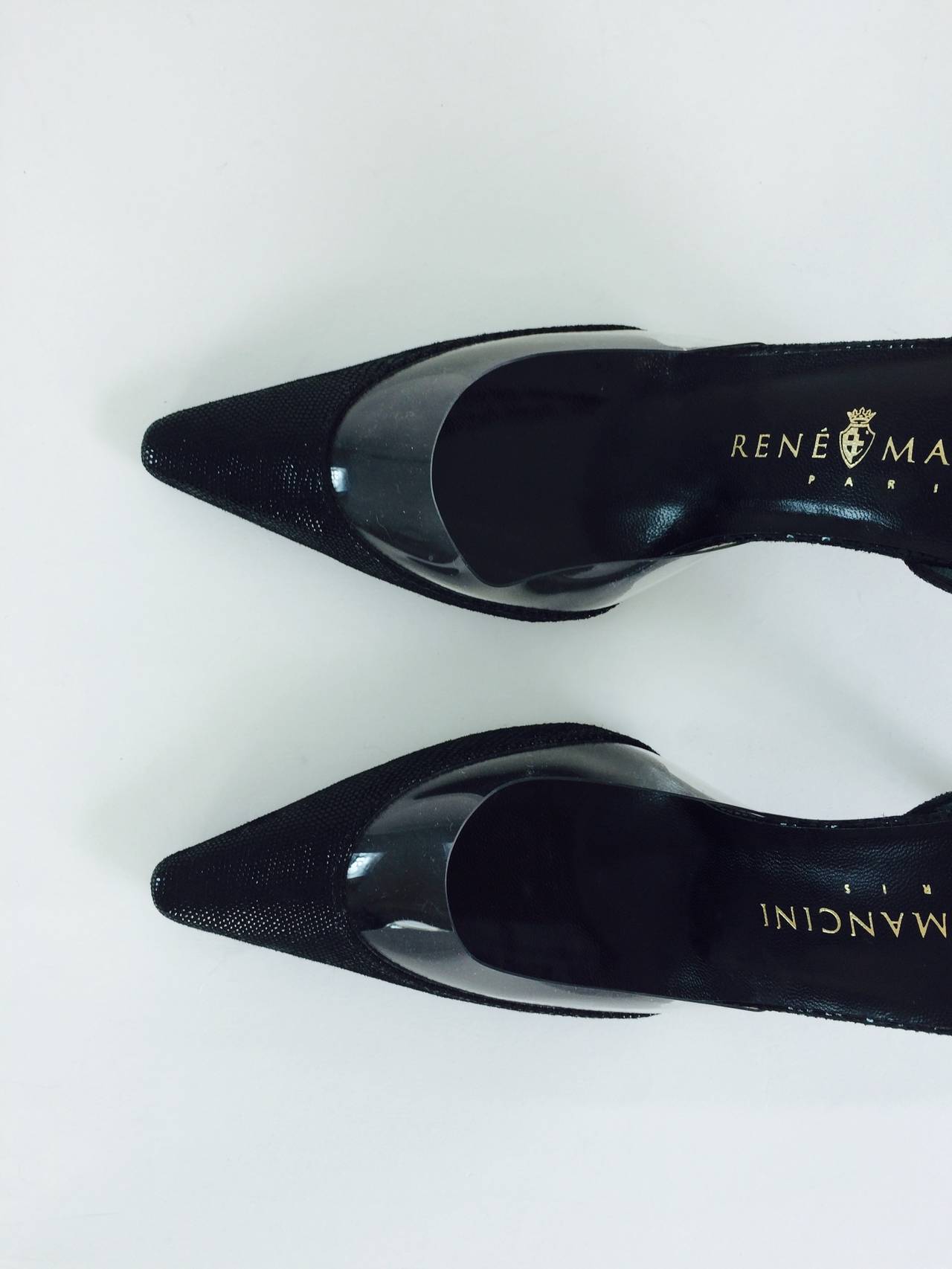 Rene Mancini Paris black textured leather and acrylic pumps 37 new For ...