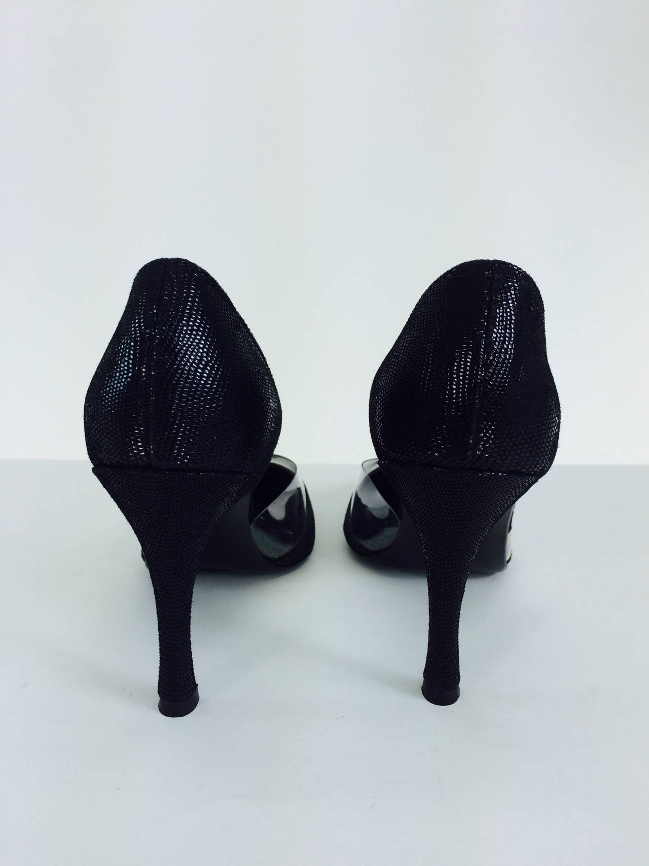 Rene Mancini Paris black textured leather and acrylic pumps 37 new For ...