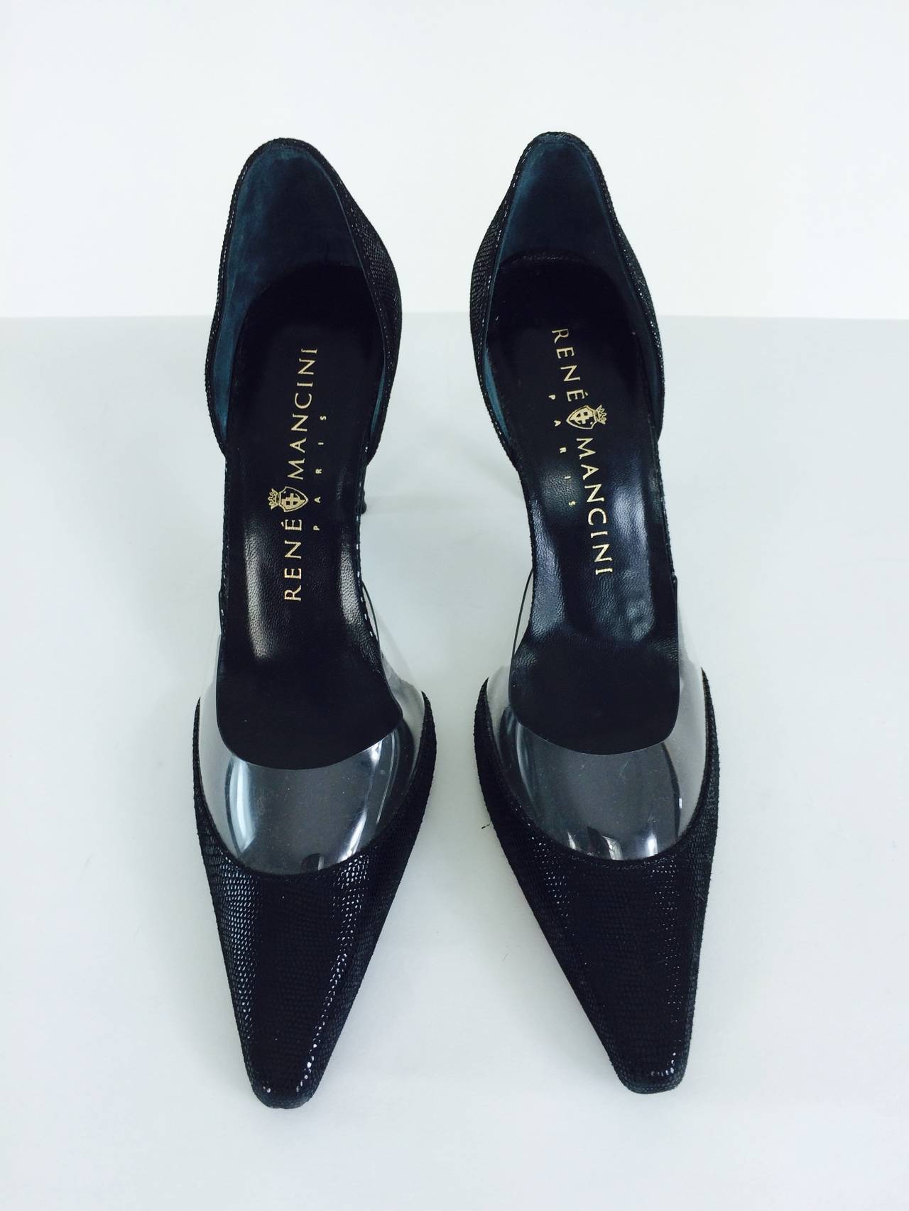 Rene Mancini Paris black textured leather and acrylic pumps 37 new For ...
