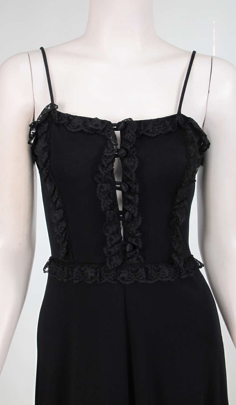 1970s Clovis Ruffin Ruffinwear black jersey camisole bodice maxi dress ...