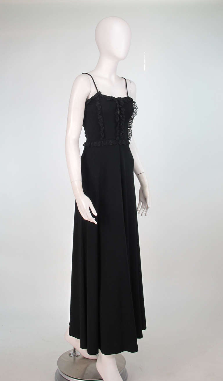 1970s Clovis Ruffin Ruffinwear black jersey camisole bodice maxi dress ...