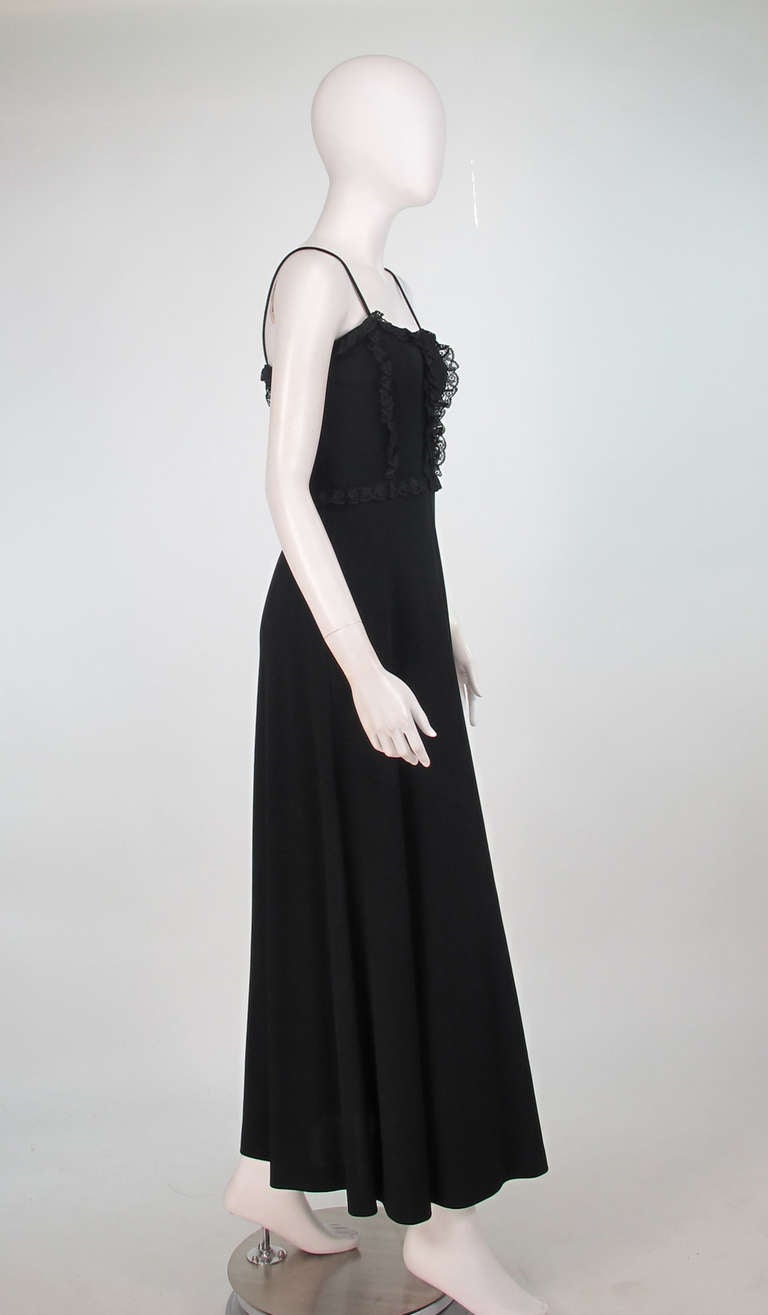 1970s Clovis Ruffin Ruffinwear black jersey camisole bodice maxi dress ...