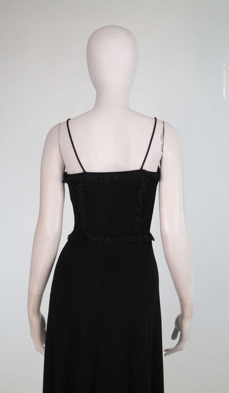 1970s Clovis Ruffin Ruffinwear black jersey camisole bodice maxi dress ...