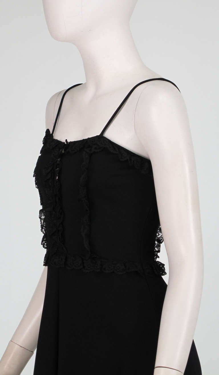 1970s Clovis Ruffin Ruffinwear black jersey camisole bodice maxi dress ...