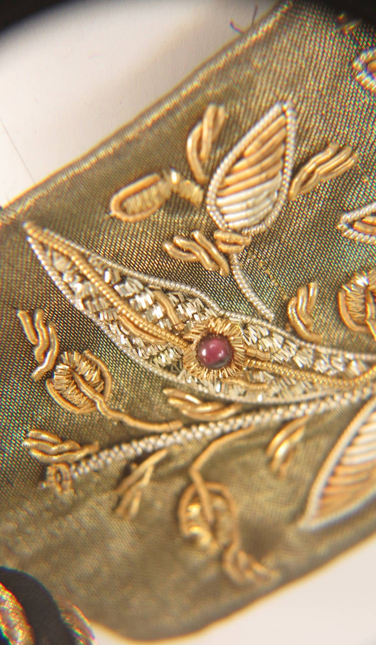 1960s India gold metallic embroidered belt with semi precious stones ...