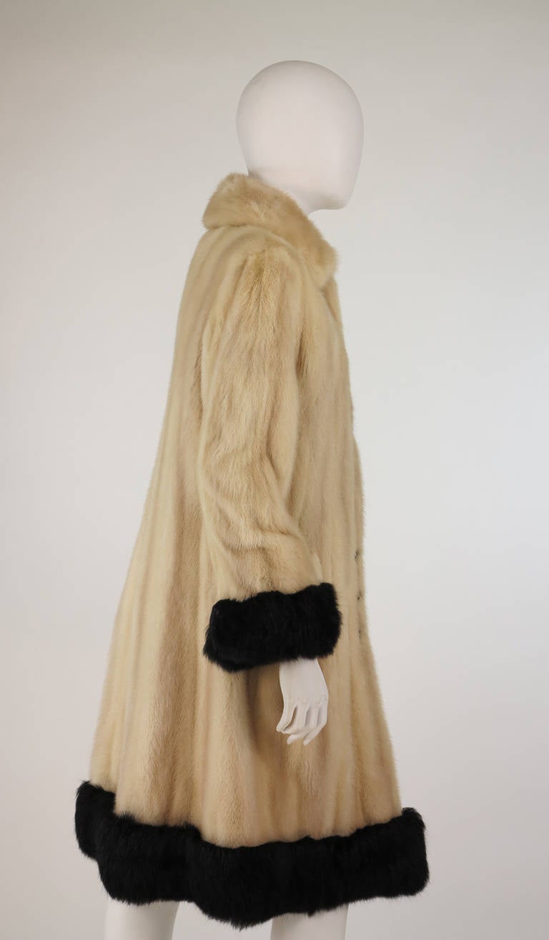 1970s Champagne mink coat with black fur trim For Sale at 1stDibs