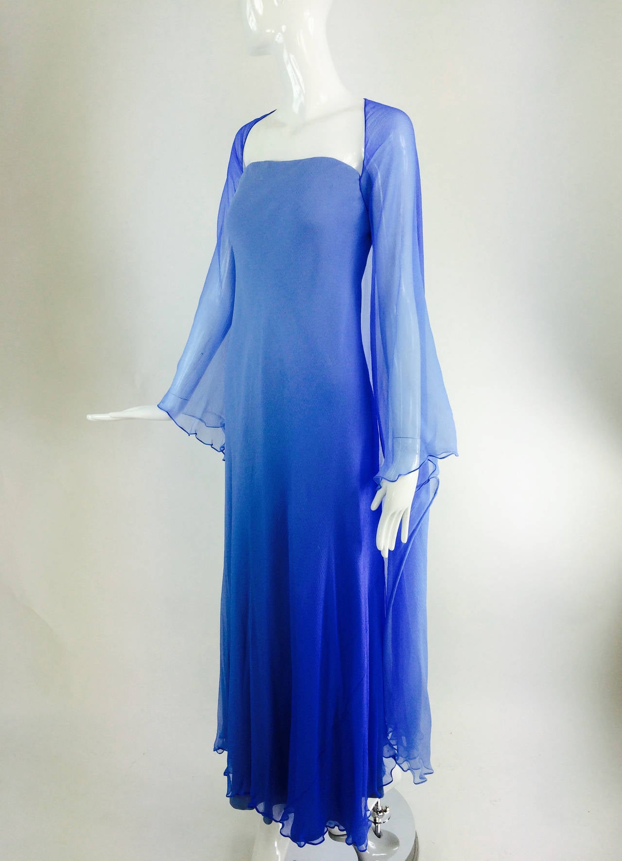 Fiandaca Cerulean Blue tonal silk chiffon gown 1990s at 1stDibs ...
