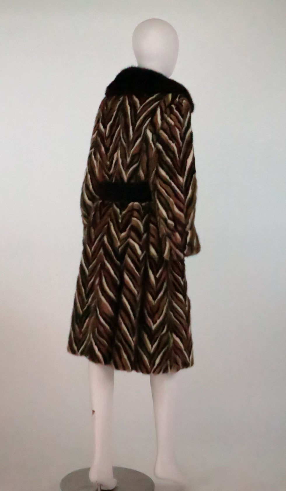 1970s Sensational chevron pieced triple colour mink fur coat For Sale ...