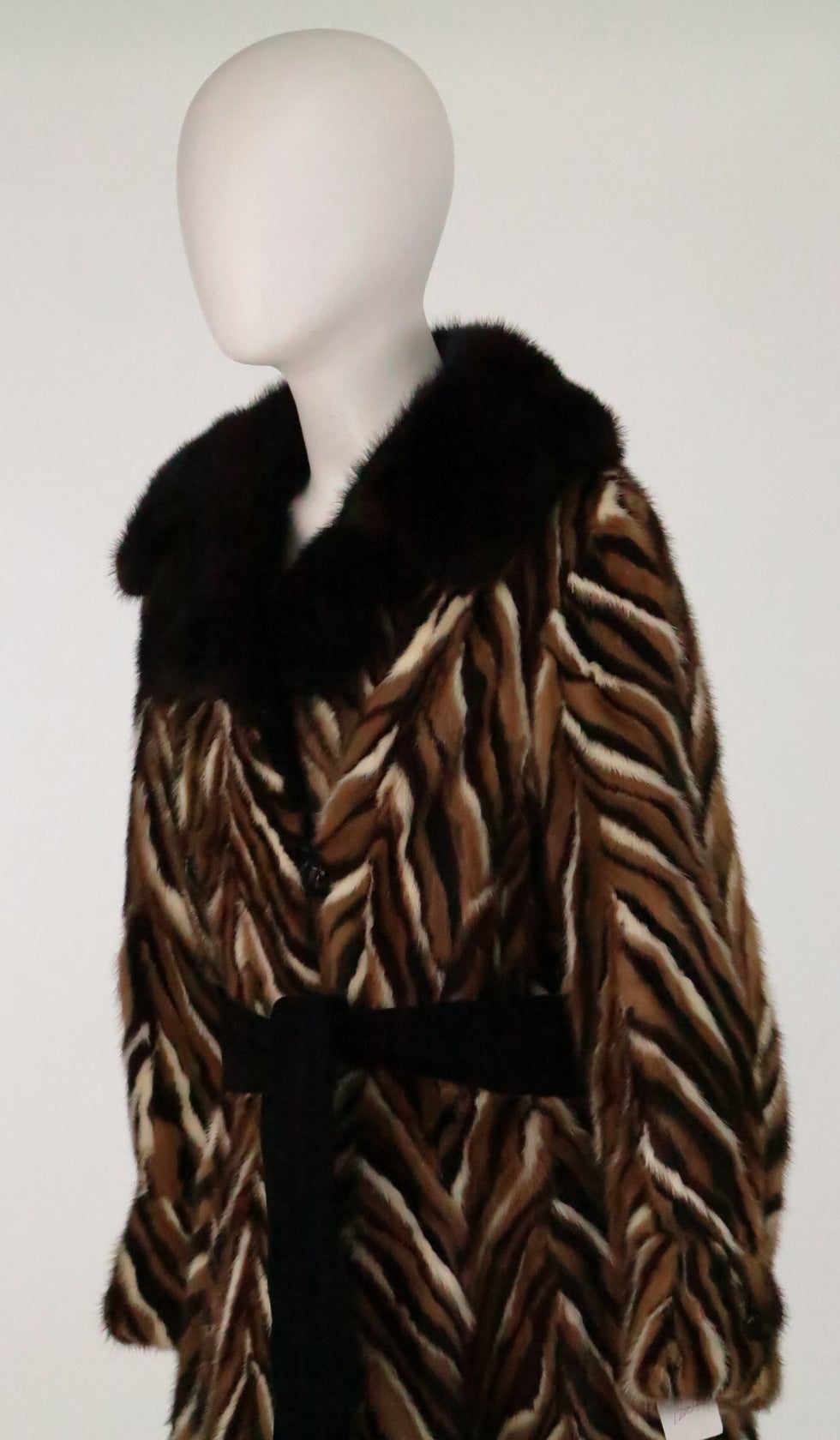 1970s Sensational chevron pieced triple colour mink fur coat For Sale ...