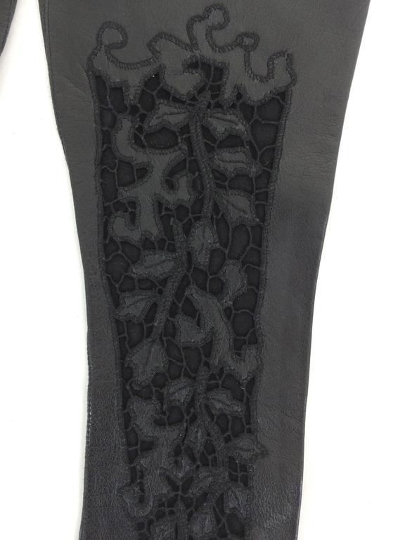 Black leather cut work lace and cord work gloves never worn 7 France ...