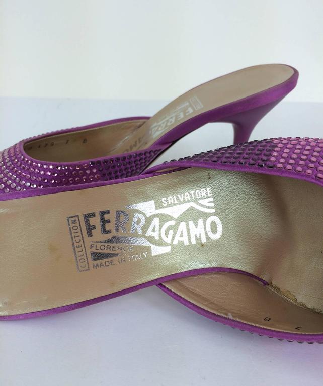 Ferragamo hot pink satin and Swarovski crystal high heeled mules 7 at ...