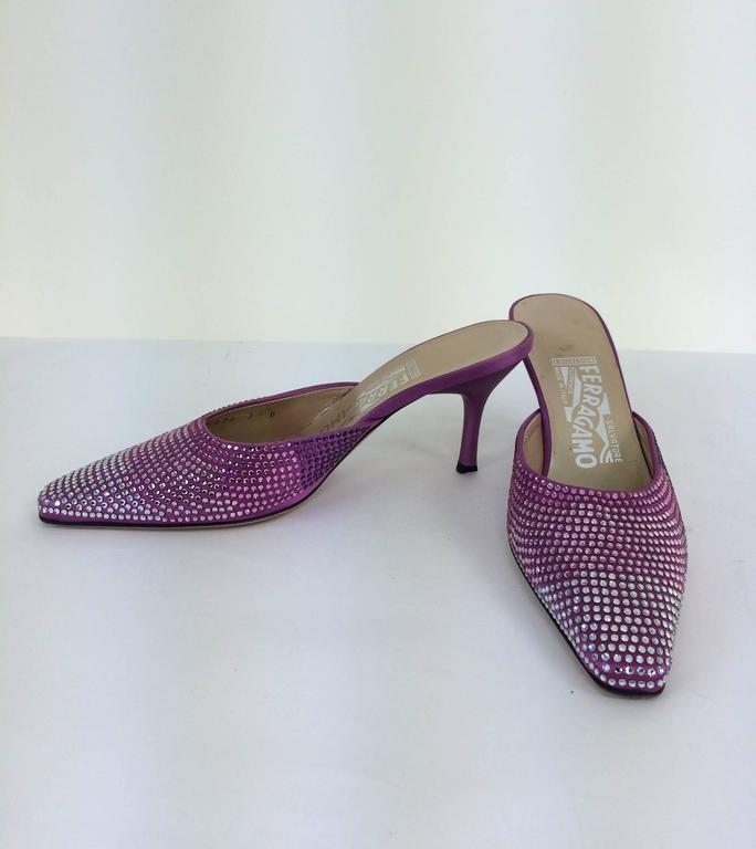 Ferragamo hot pink satin and Swarovski crystal high heeled mules 7 at ...