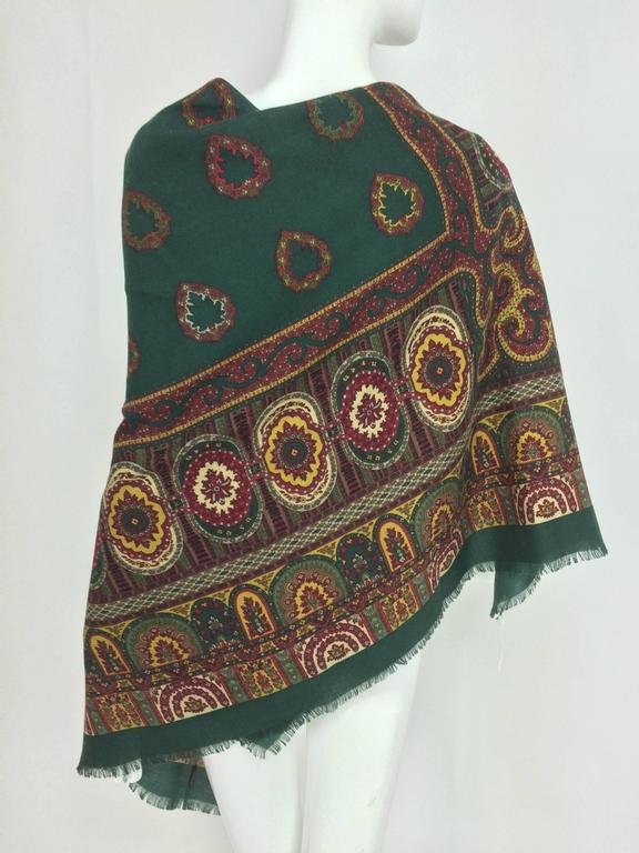 Gucci forest green paisley wool challis shawl 54" X 54" 1980s at 1stDibs