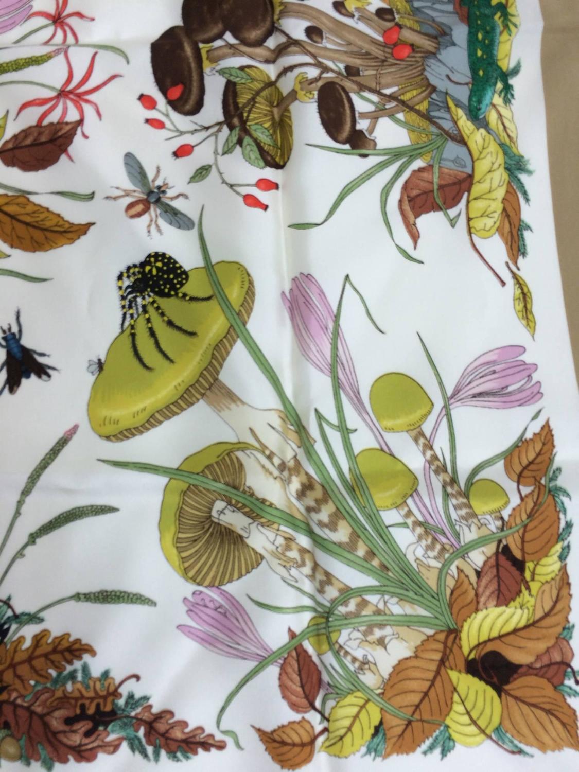 Gucci silk mushroom insect scarf designed by V. ACCORNERO 34" x 34" For ...