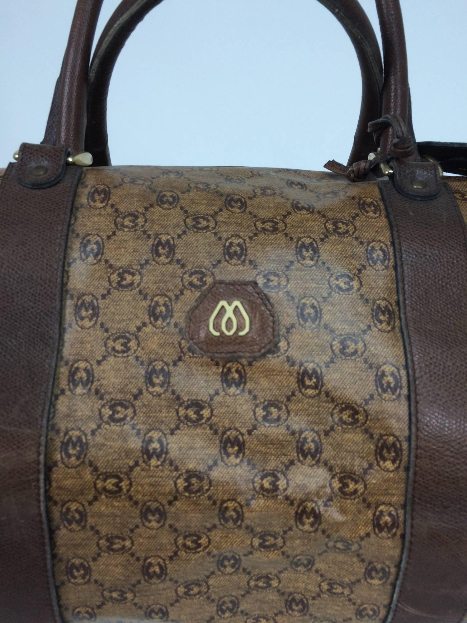 Morabito Paris rare glazed canvas leather trim carry on tote bag 1970s ...