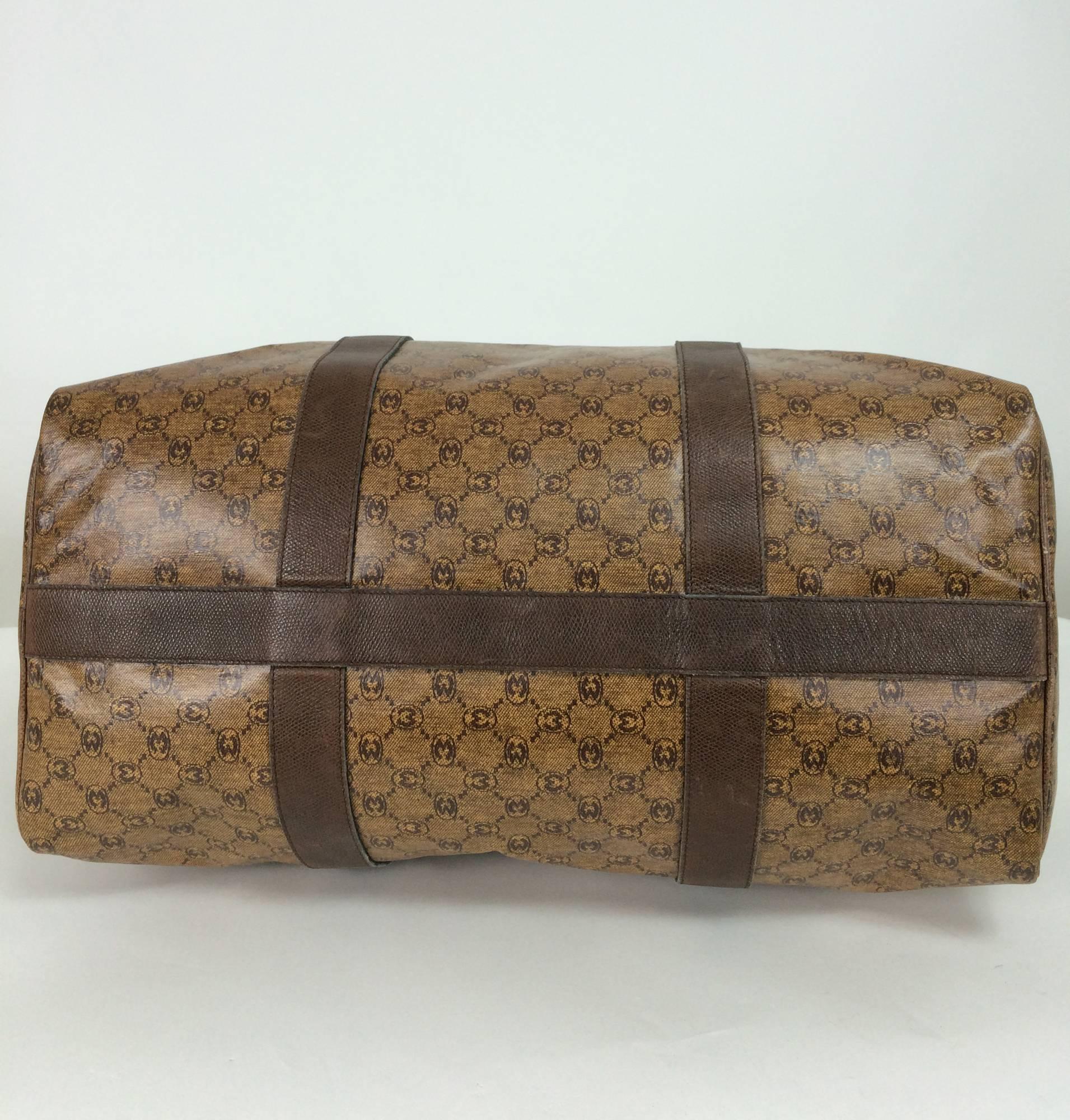 Morabito Paris rare glazed canvas leather trim carry on tote bag 1970s ...