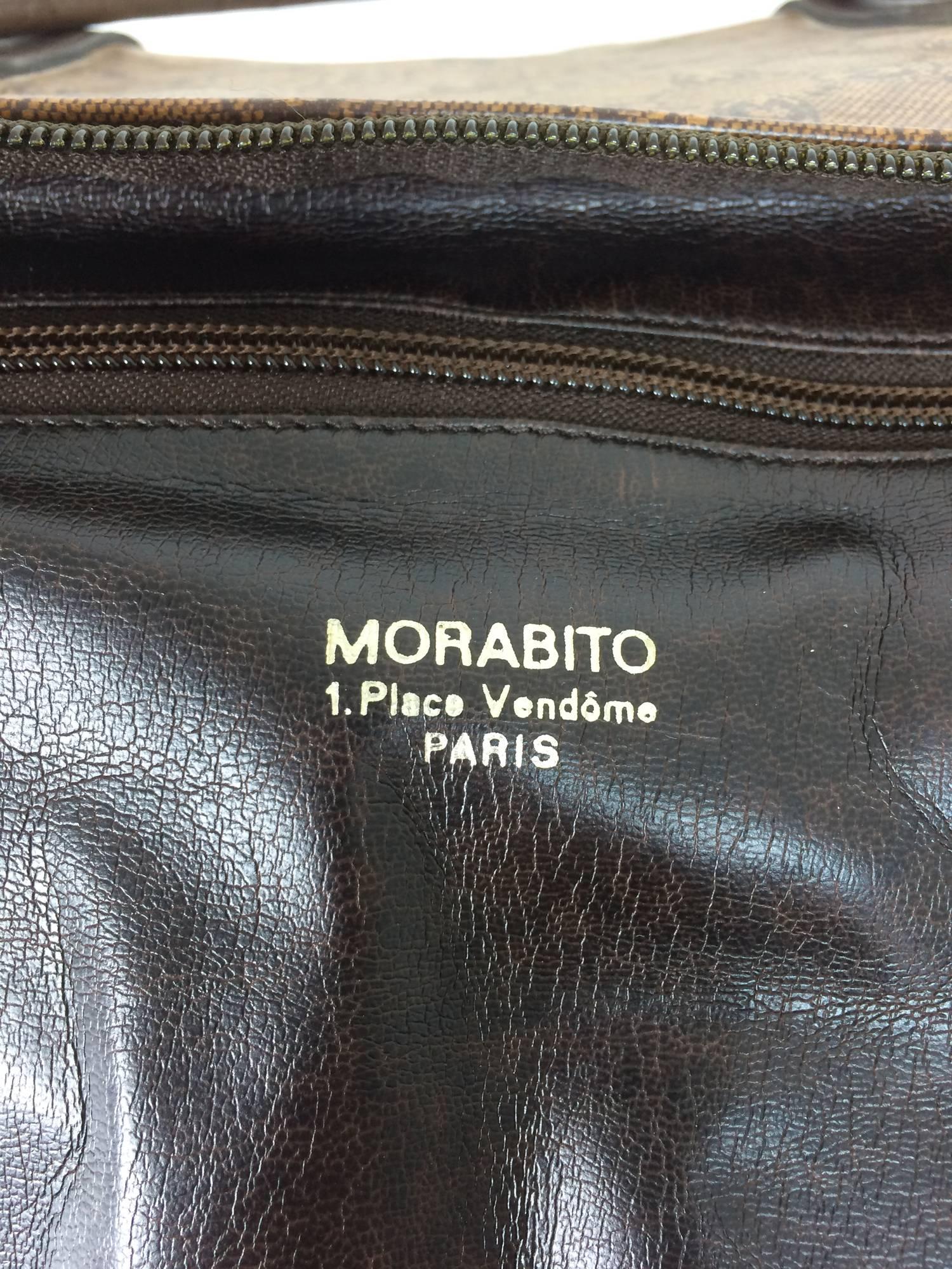 Morabito Paris rare glazed canvas leather trim carry on tote bag 1970s ...
