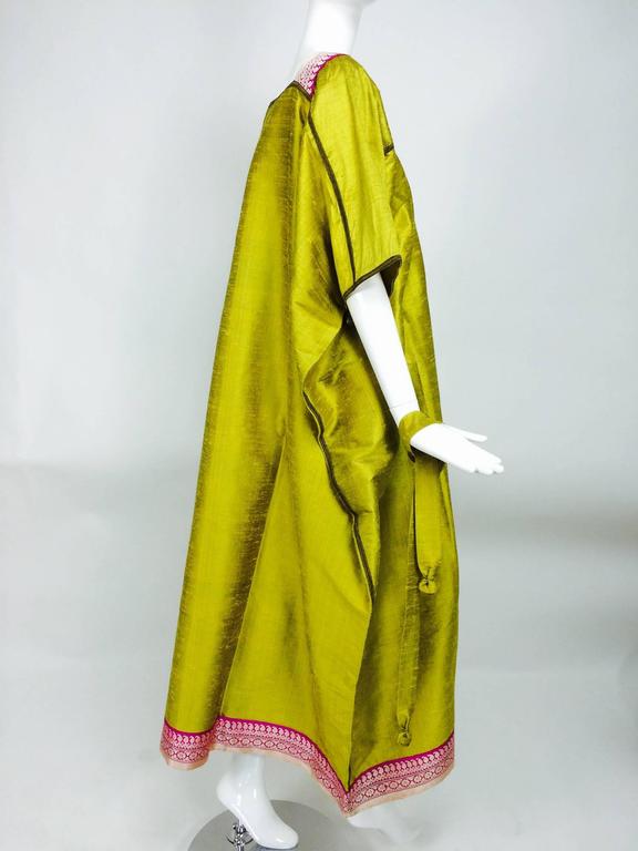 Cleopatra / Broumand Boutique chartreuse raw silk caftan 1960s at 1stDibs