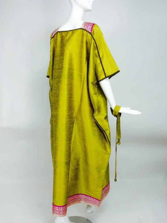 Cleopatra / Broumand Boutique chartreuse raw silk caftan 1960s at 1stDibs