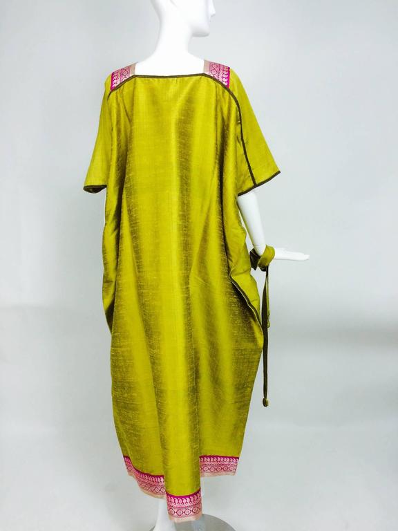 Cleopatra / Broumand Boutique chartreuse raw silk caftan 1960s at 1stDibs