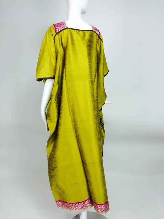 Cleopatra / Broumand Boutique chartreuse raw silk caftan 1960s at 1stDibs