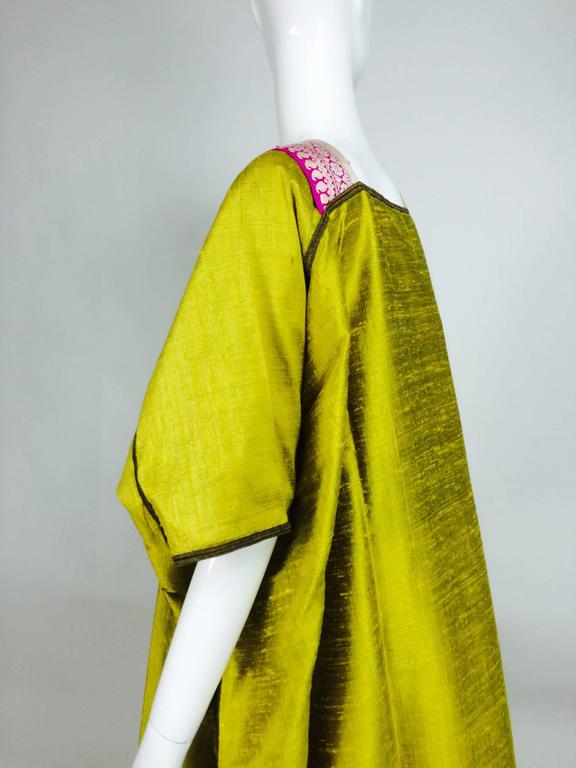 Cleopatra / Broumand Boutique chartreuse raw silk caftan 1960s at 1stDibs