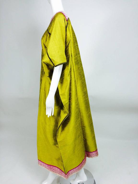 Cleopatra / Broumand Boutique chartreuse raw silk caftan 1960s at 1stDibs