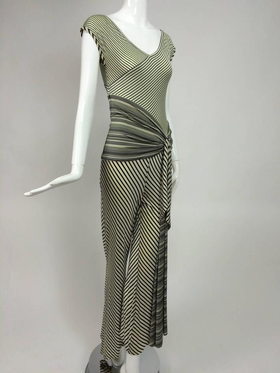 Vintage Jiki Monte Carlo Body Con Striped Asymmetrical Hem Jumpsuit